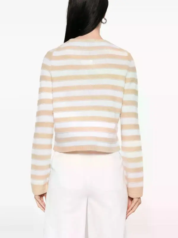 ALLUDE Striped Crew Neck Cardigan - Neutrals