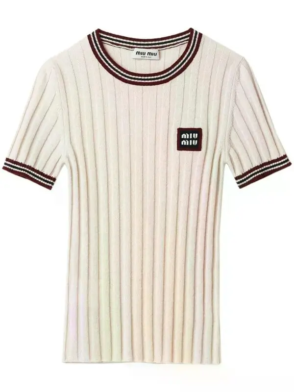 Miu Miu Logo-appliqué Cashmere Top - Neutrals