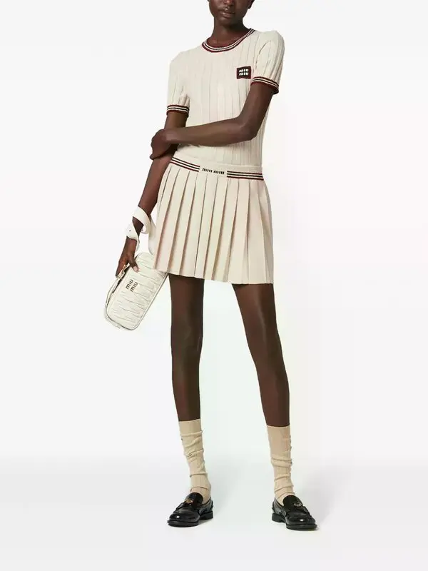 Miu Miu Ribbed Cashmere Logo Appliqué Top