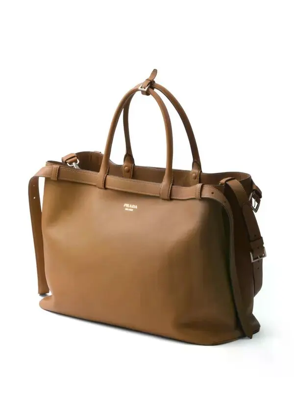 Prada Double-belt Leather Handbag - Brown