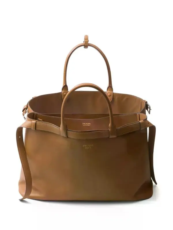 Prada Double-belt Leather Handbag - Brown