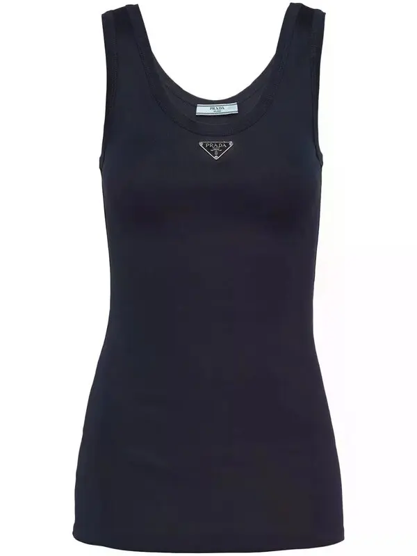 Prada Enamel Triangle Cotton Top - Blue
