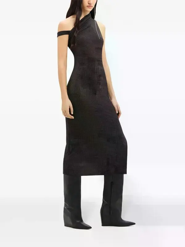 COURREGES Houndstooth Twist Midi Dress
