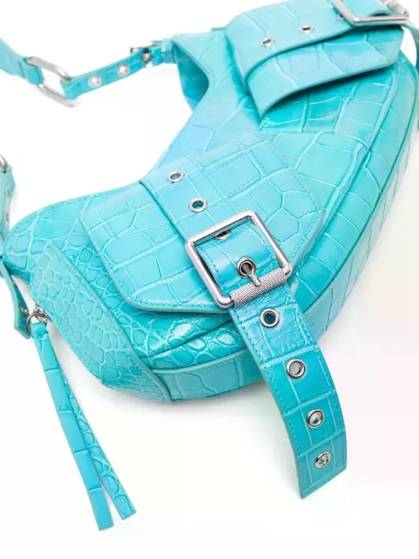 BIASIA Y2k Crocodile-embossed Shoulder Bag - Blue