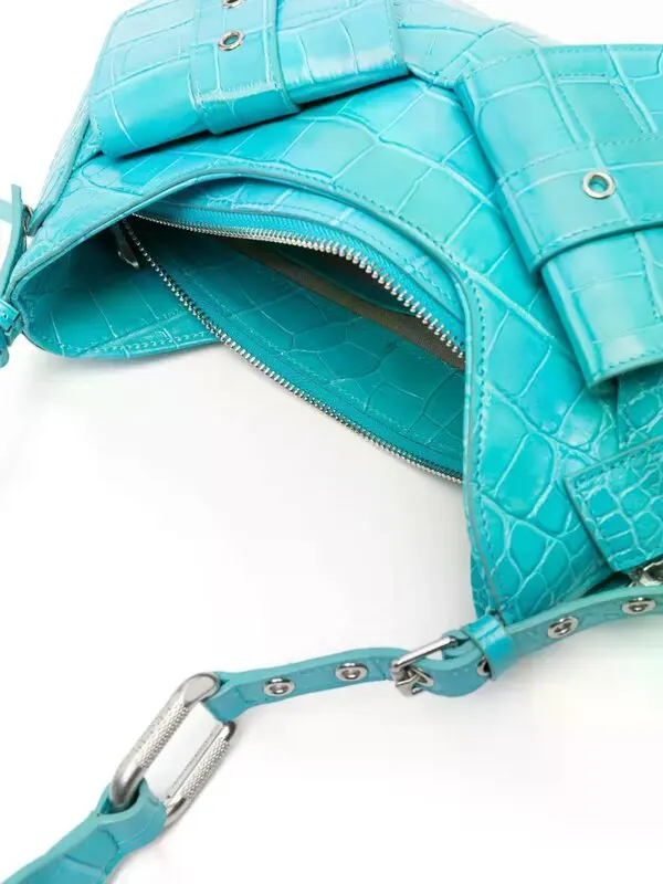 BIASIA Y2k Crocodile-embossed Shoulder Bag - Blue