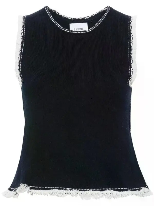 BARRIE Sleeveless Knitted Top With Frayed Detailing - Blue