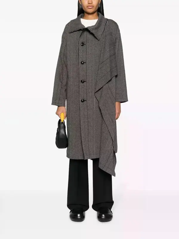 Y’s Asymmetric Herringbone Wool Blend Coat