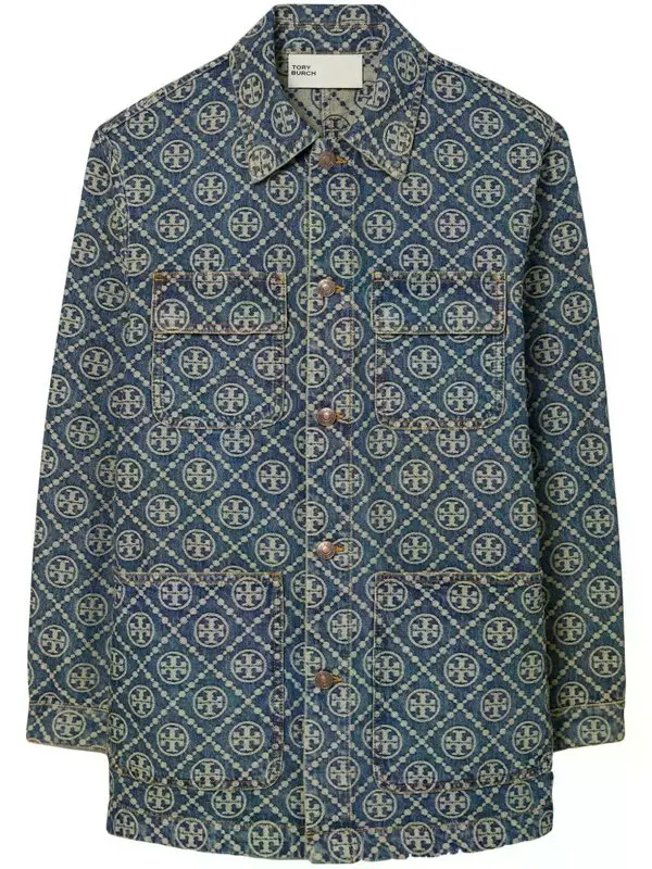 Tory Burch Monogrammed Denim Cargo Jacket