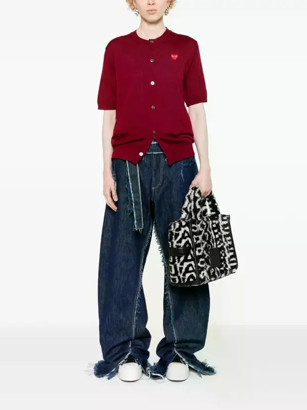 Play Comme Des Garcon Heart-patch Wool Cardigan - Red