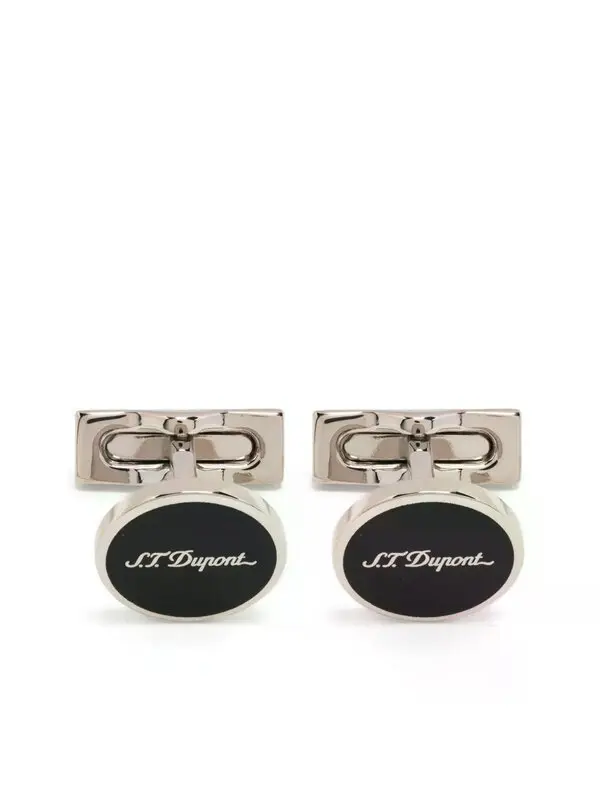 S.t. Dupont Engraved-logo Oval Cufflinks - Silver