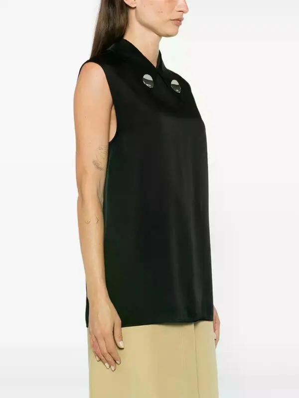 JIL SANDER Sleeveless Satin Blouse With Circular Clip-on Details - Black