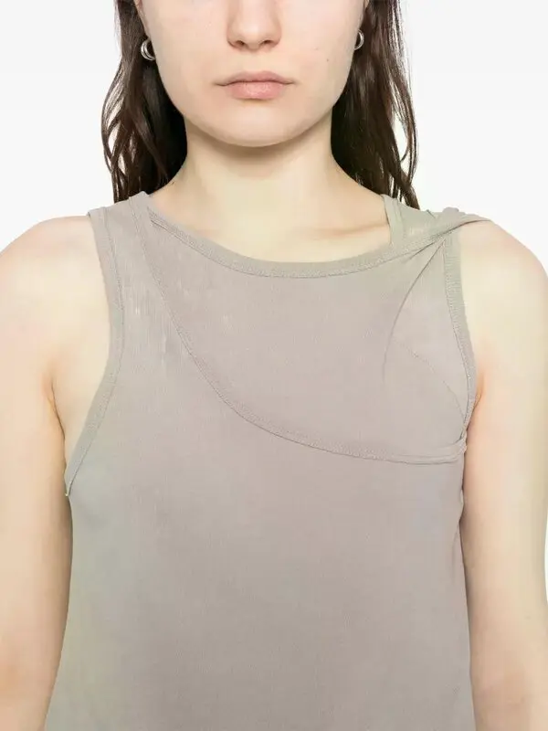 MOOHONG Draped Sleeveless Crewneck Top - Brown