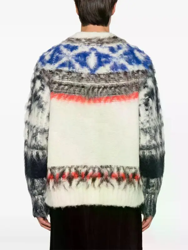 Sacai Brushed Alpaca Wool-blend Intarsia Knit Crew Neck Sweater