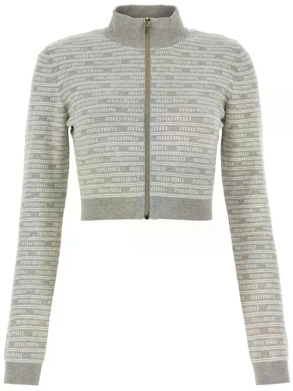 Miu Miu Cropped Intarsia-logo Cardigan