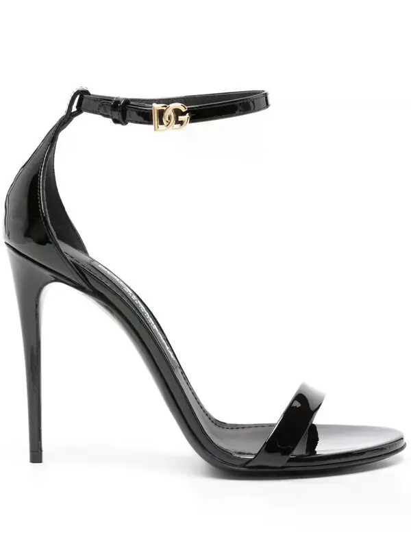 Dolce & Gabbana Patent Leather Stiletto Heeled Sandals - Black