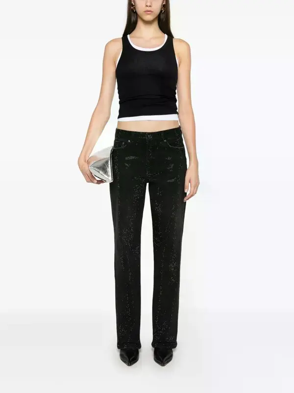 PURPLE BRAND Crystal Embellished Straight Leg Jeans - Black
