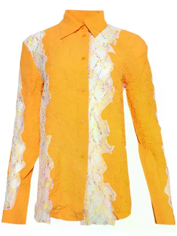 Christopher Esber Crease Effect Lace Embroidered Shirt - Orange