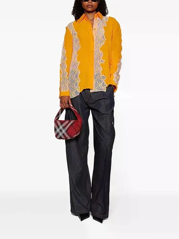 Christopher Esber Crease Effect Lace Embroidered Shirt