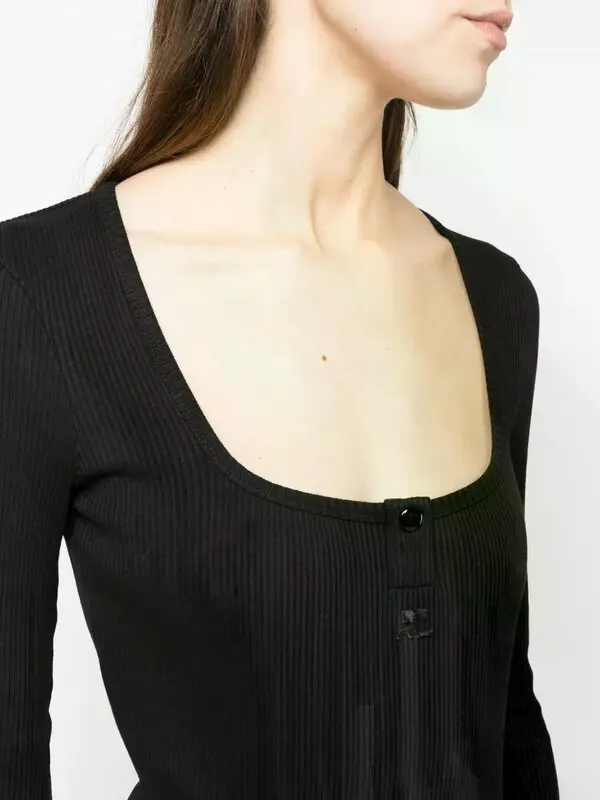 COURREGES Logo-embroidered Long-sleeve Henley Bodysuit