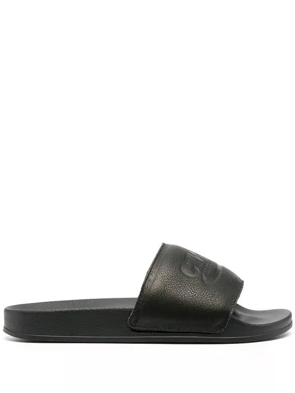 Heron Preston Logo Debossed Leather Slides - Black