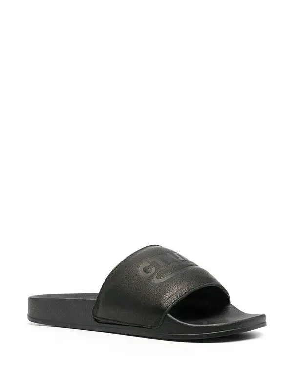 Heron Preston Logo Debossed Leather Slides - Black
