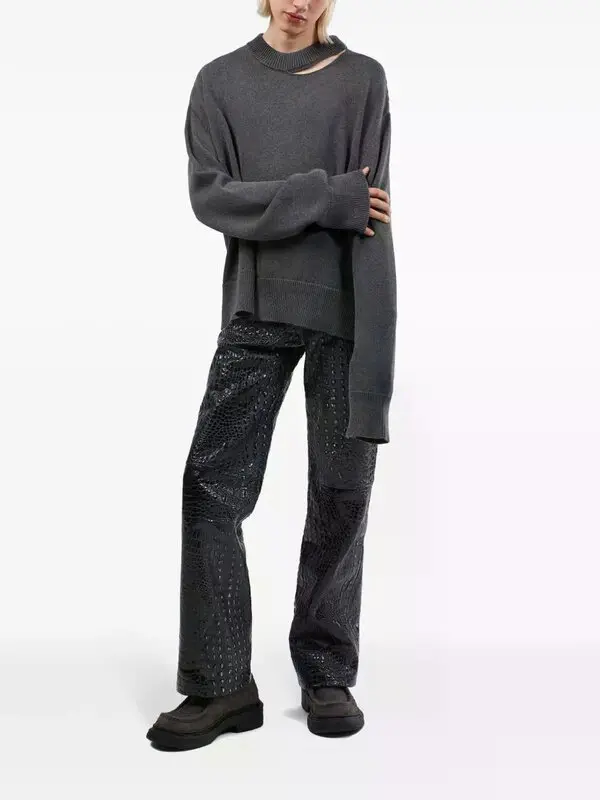 Camper Knitted Crew Neck Sweater With Cut-out Detail - Grey
