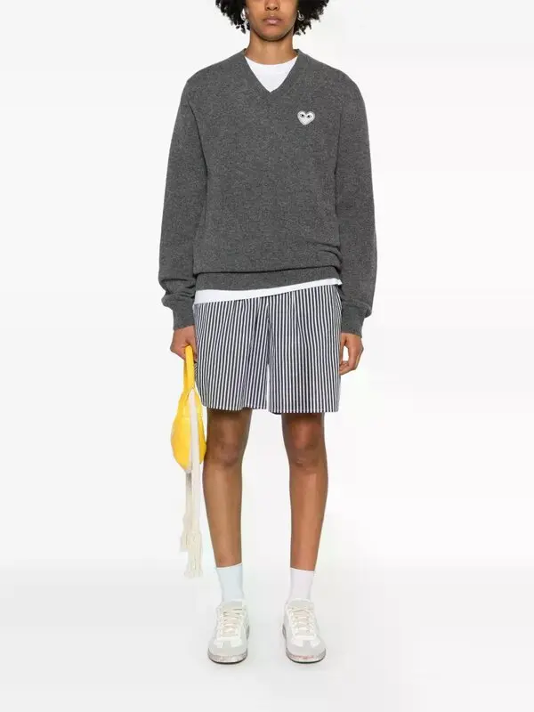 Play Comme Des Garcon V-neck Wool Jumper - Grey