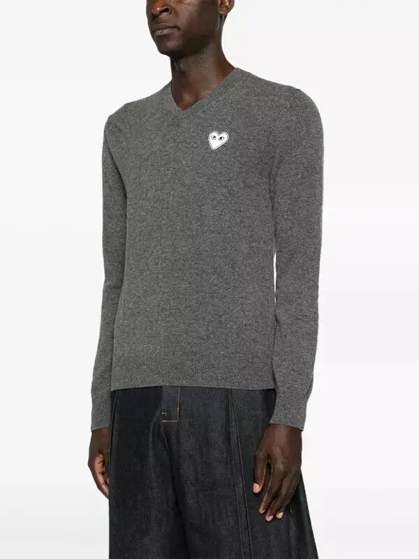 Play Comme Des Garcon V-neck Wool Jumper - Grey