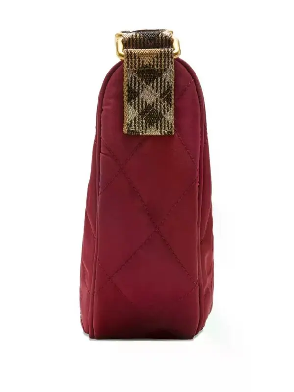 Burberry Horseshoe Quilted Crossbody Bag With Check Webbing Strap - Red