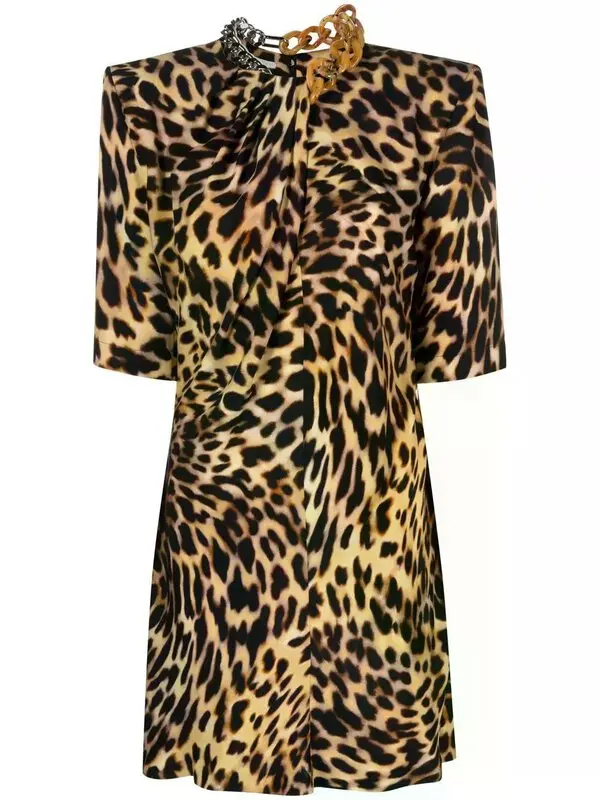Stella McCartney Chain-embellished Leopard Print Dress - Neutrals