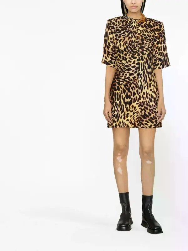 Stella McCartney Leopard Print Chain-embellished Neck Dress