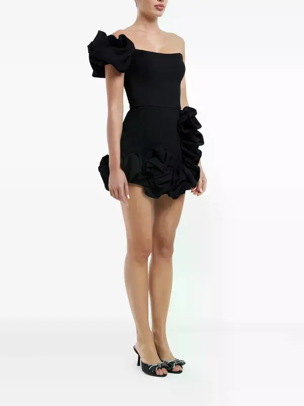 POST MERIDIEM Flounced One-shoulder Bustier Mini Dress - Black