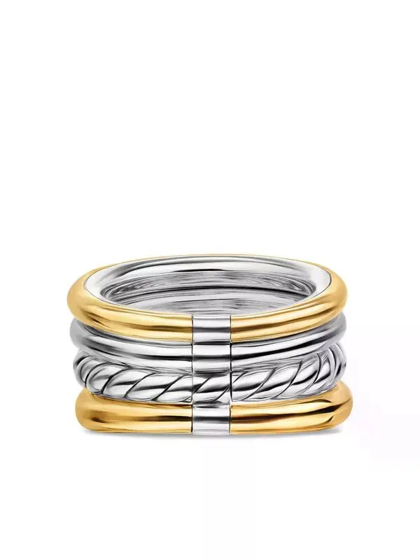 David Yurman 18k Yellow Gold And Sterling Diamond And Blue Topaz Ring - Silver