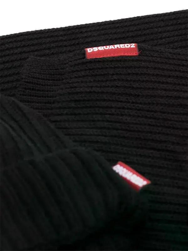Dsquared2 Knitted Beanie Hat And Scarf Set - Black