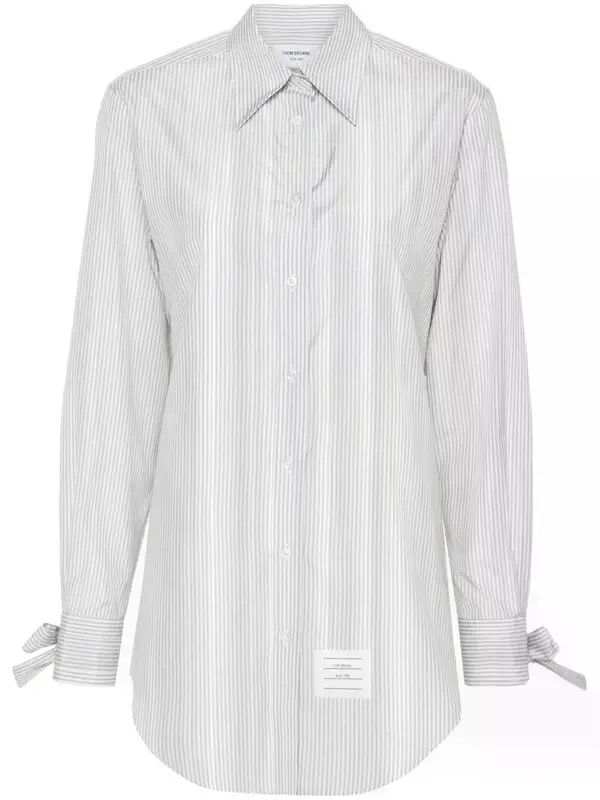 Thom Browne Striped Silk-cotton Blend Shirt Dress With Tie Cuffs - Grey
