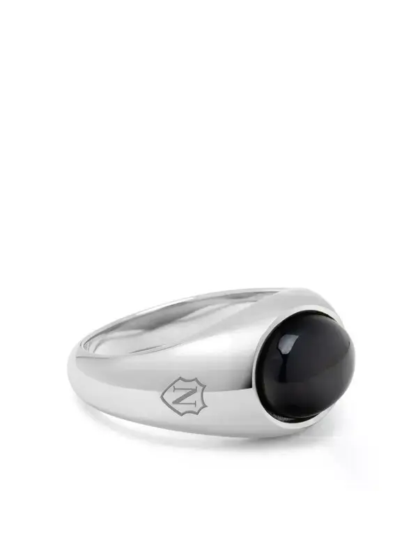 NIALAYA JEWELRY Onyx Engraved Signet Ring - Silver