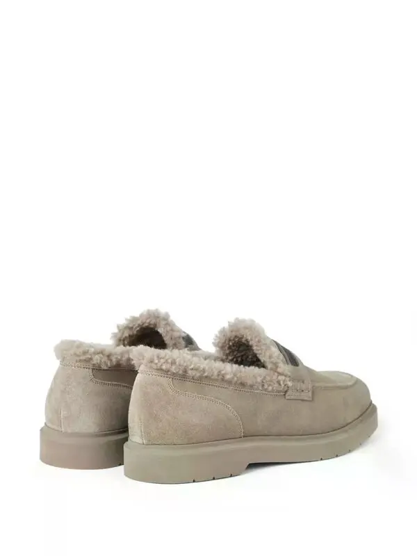 Brunello Cucinelli Penny Loafers With Shearling Lining And Monili Detail