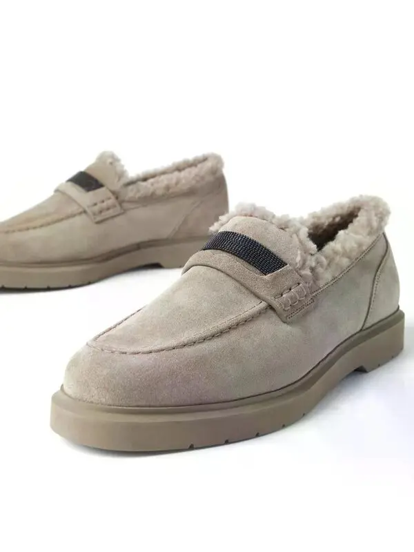 Brunello Cucinelli Penny Loafers With Shearling Lining And Monili Detail