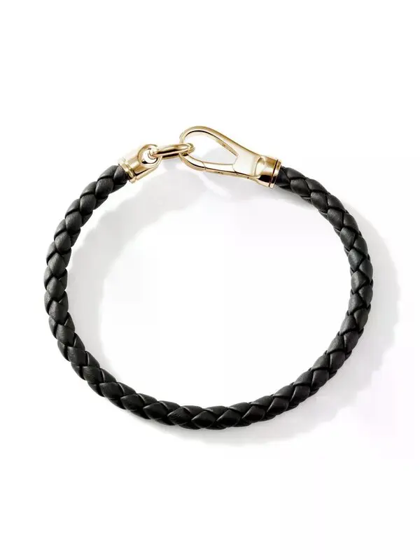 John Hardy 14kt Yellow Gold And Braided Leather Bracelet