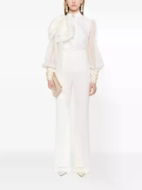 M.MARQUISE Amora Shirt With Detachable Bow And Embellished Cuffs - Neutrals