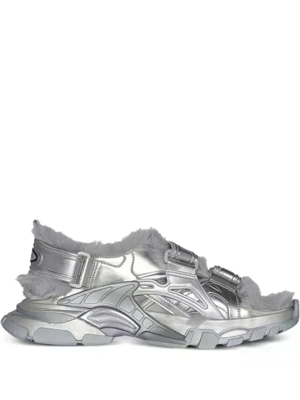 Balenciaga Track Flat Sandals With Touch-strap Fastening - Silver