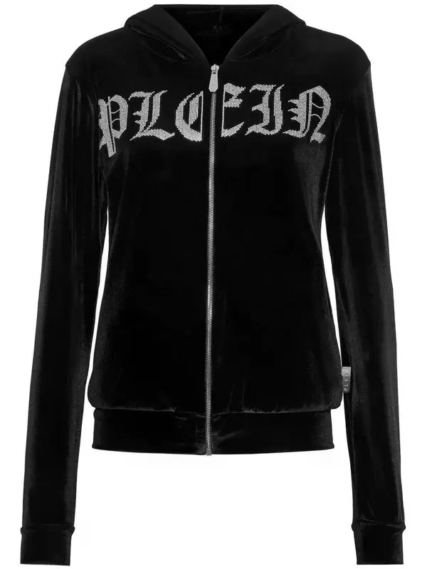 Philipp Plein Logo Embellished Zip-up Hoodie - Black