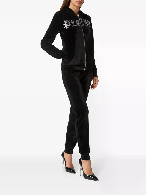 Philipp Plein Logo Embellished Zip-up Hoodie - Black