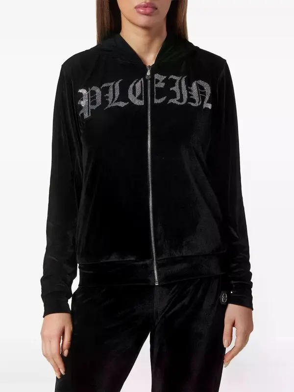 Philipp Plein Logo Embellished Zip-up Hoodie - Black