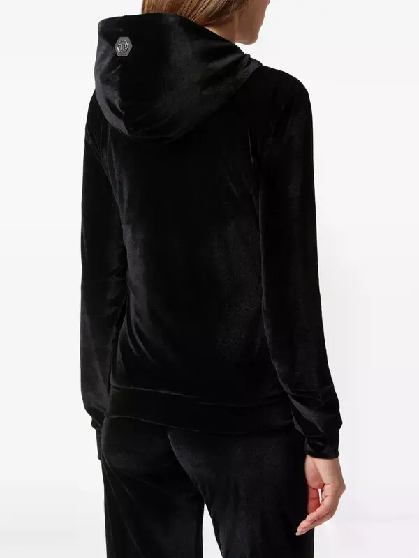 Philipp Plein Logo Embellished Zip-up Hoodie - Black