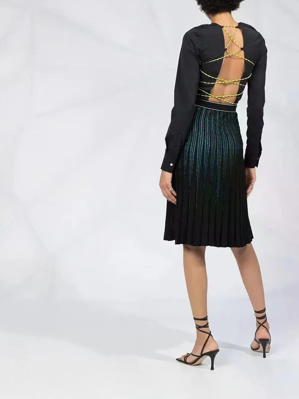Off-White Glitter Stripe Pleated Skirt