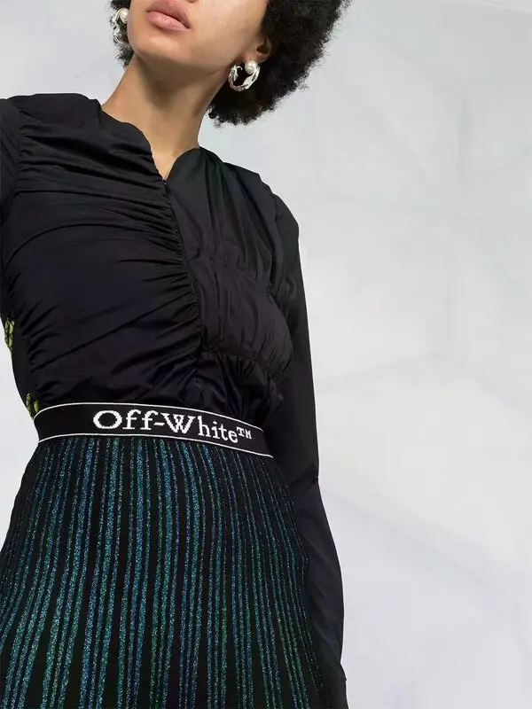 Off-White Glitter Stripe Pleated Skirt
