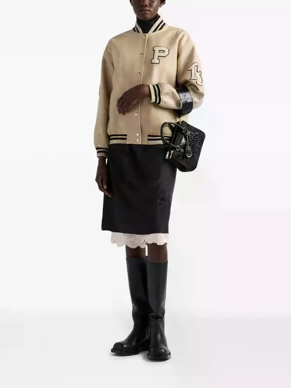 Prada Logo-appliqué Leather Bomber Jacket - Neutrals