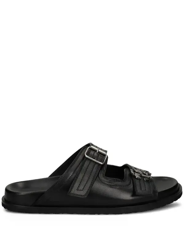 Roberto Cavalli Leather Slip-on Sandals With Side Buckle Fastening