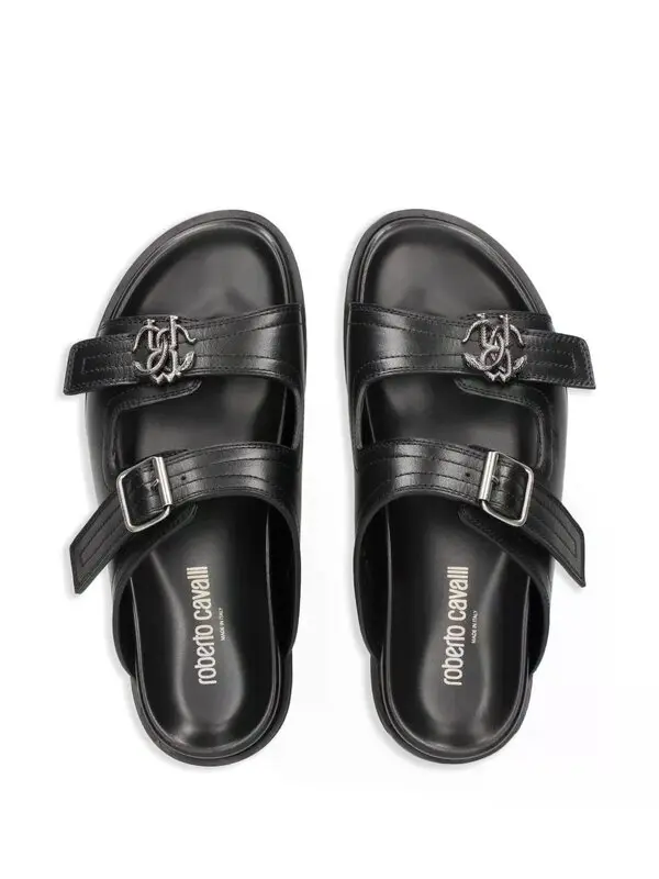 Roberto Cavalli Leather Slip-on Sandals With Side Buckle Fastening